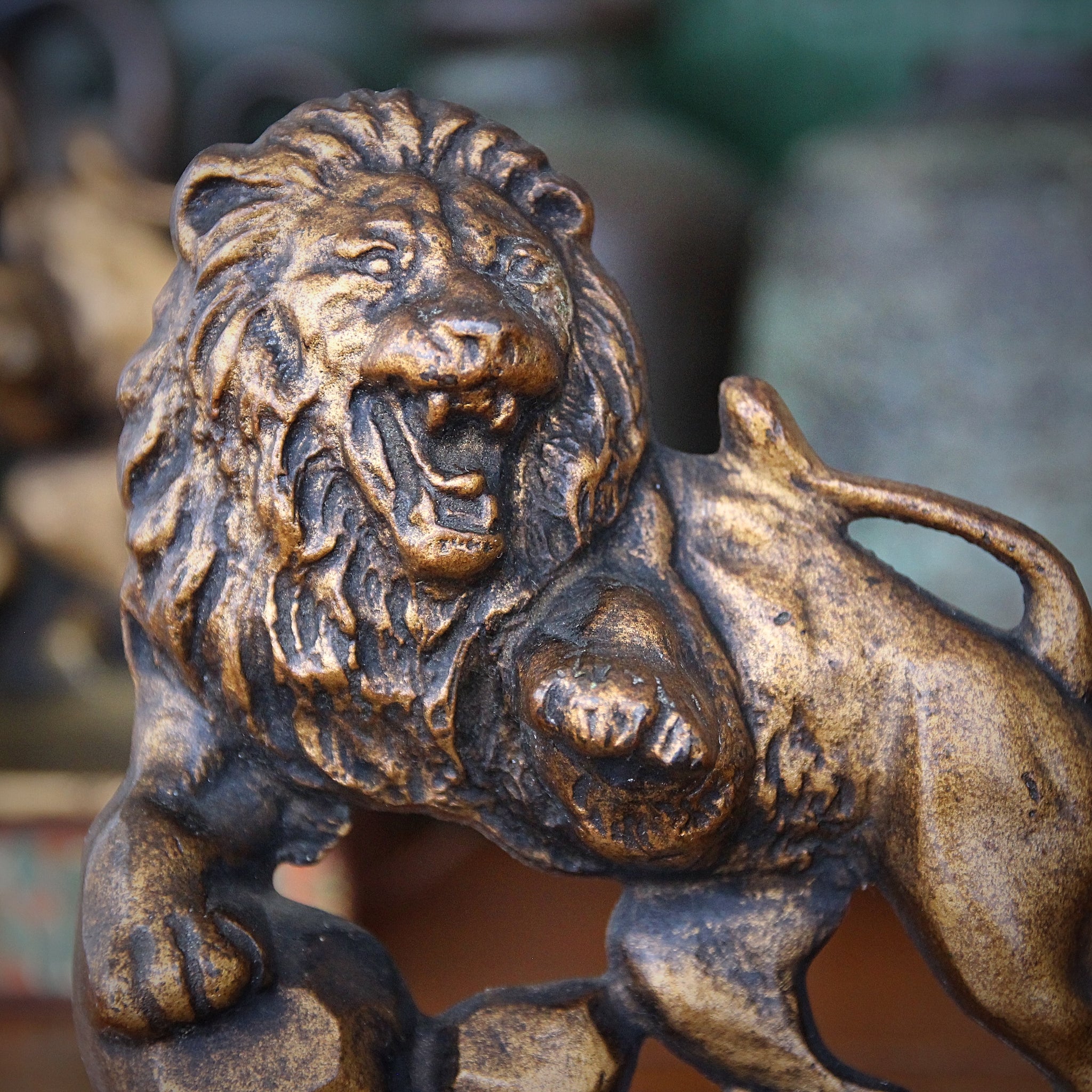 Cast Iron Fierce Lion Bookends with Aged Golden Finish – LEO Design, Ltd.