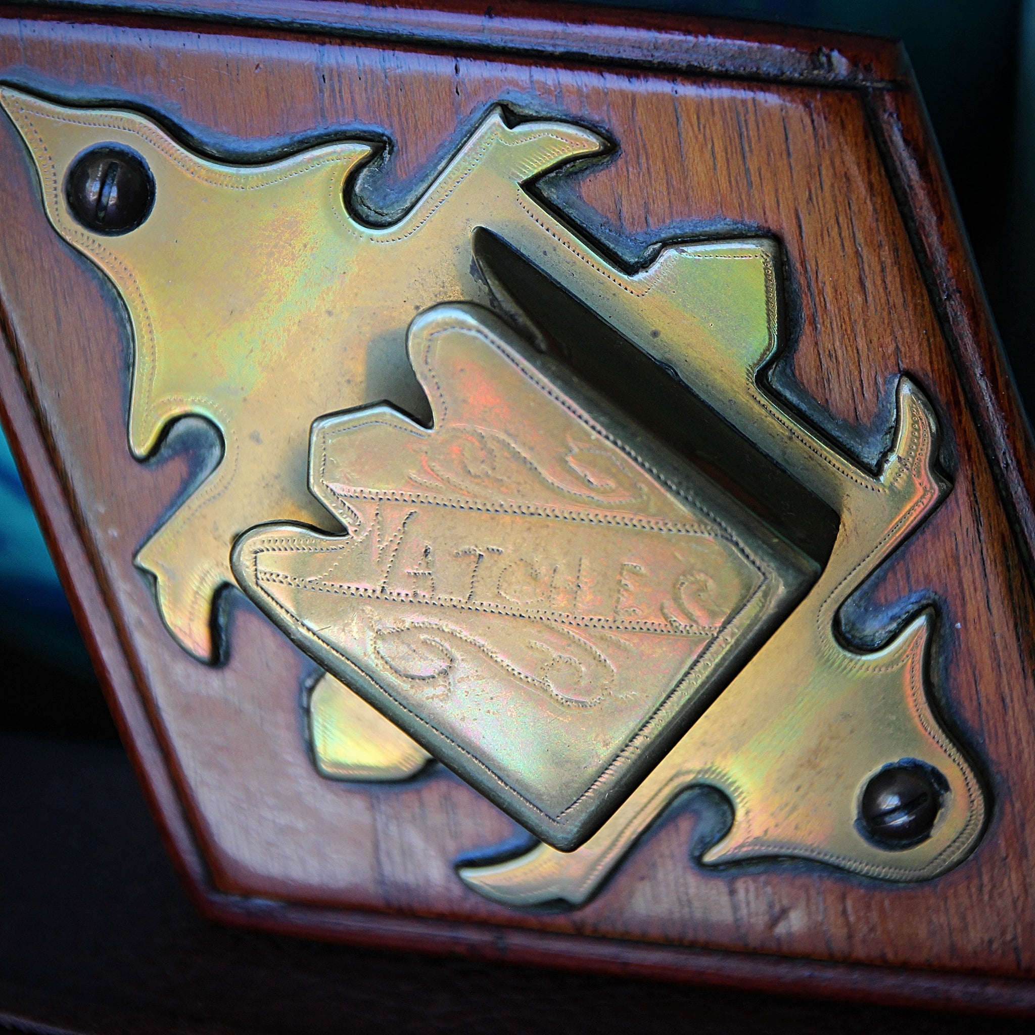 English WWI Trench Art Brass & Oak Matchbox Holders with Hanging Ring ...