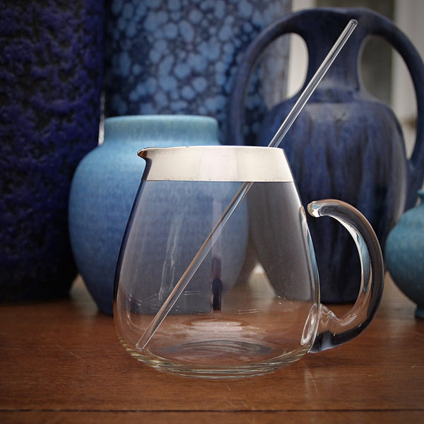 Dorothy Thorpe Modernist Glass Cocktail Pitcher with Silver-Band Rim ...