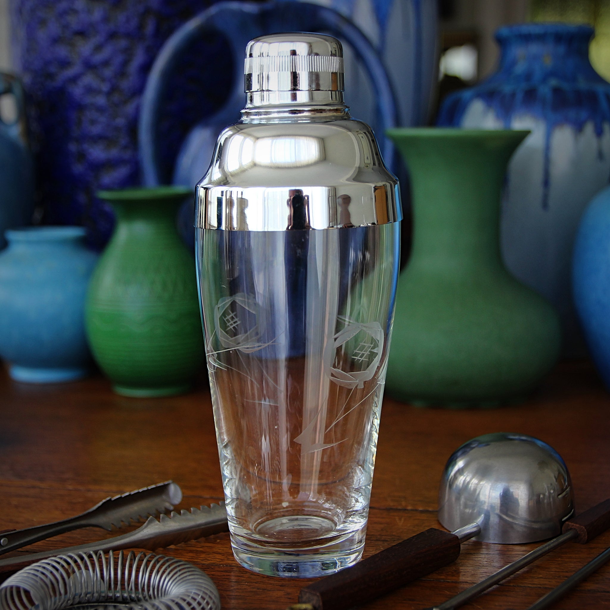 Japanese Modernist Cocktail Service with Cut-Glass Shaker and Caddy ...