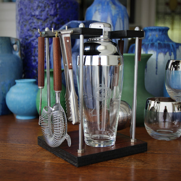 Japanese Modernist Cocktail Service with Cut-Glass Shaker and Caddy ...