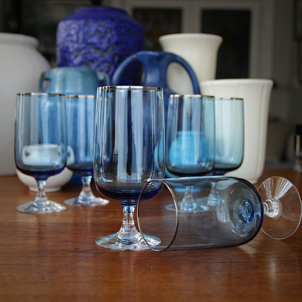Set of Six Modernist Smoky Blue Crystal Stems with Platinum Rims – LEO ...