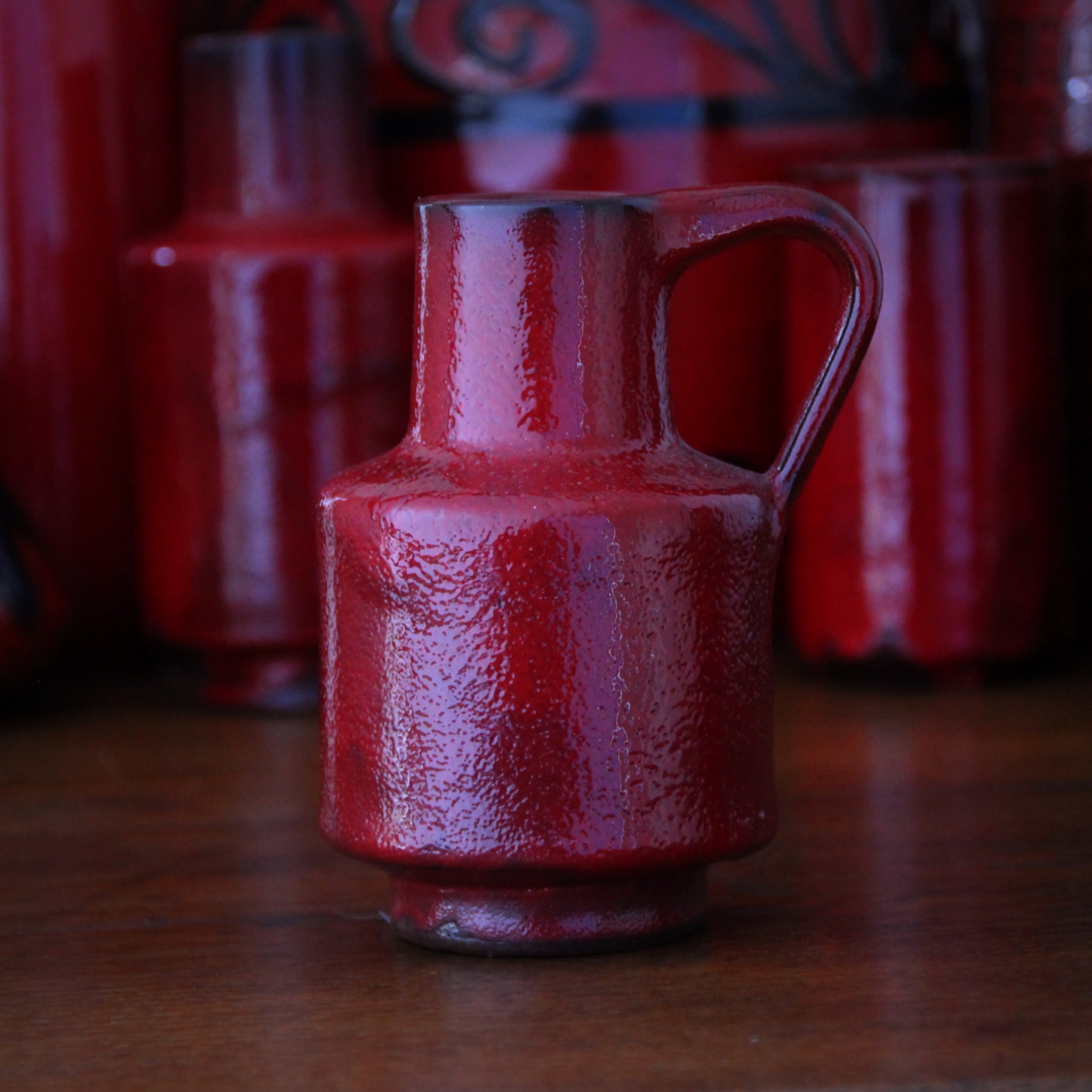 Hartwig Heyne Töpferei German Modernist Cherry Red Ceramic Pitcher ...