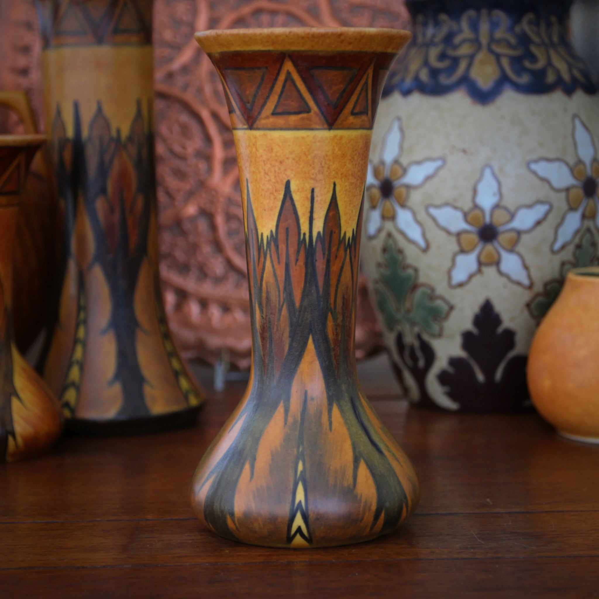 George Clews "Chameleonware" Hand-Painted "Indian Flame" Trumpet Vase ...