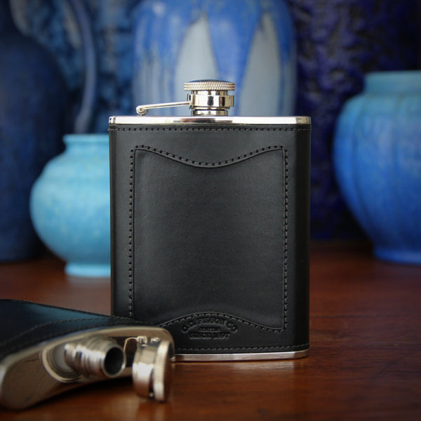 Stainless Steel Black Bridal Leather Wrapped Flask with Screw-Down Cap ...