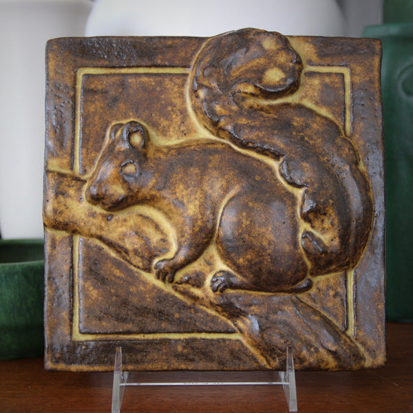 Glazed Stoneware Squirrel Tile Plaque in Caramel and Brown – LEO Design ...