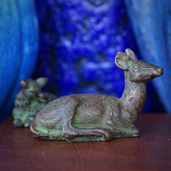 Cast-Bronze Spotted Doe and Fawn Sculpture Group with Verdigris Patina ...